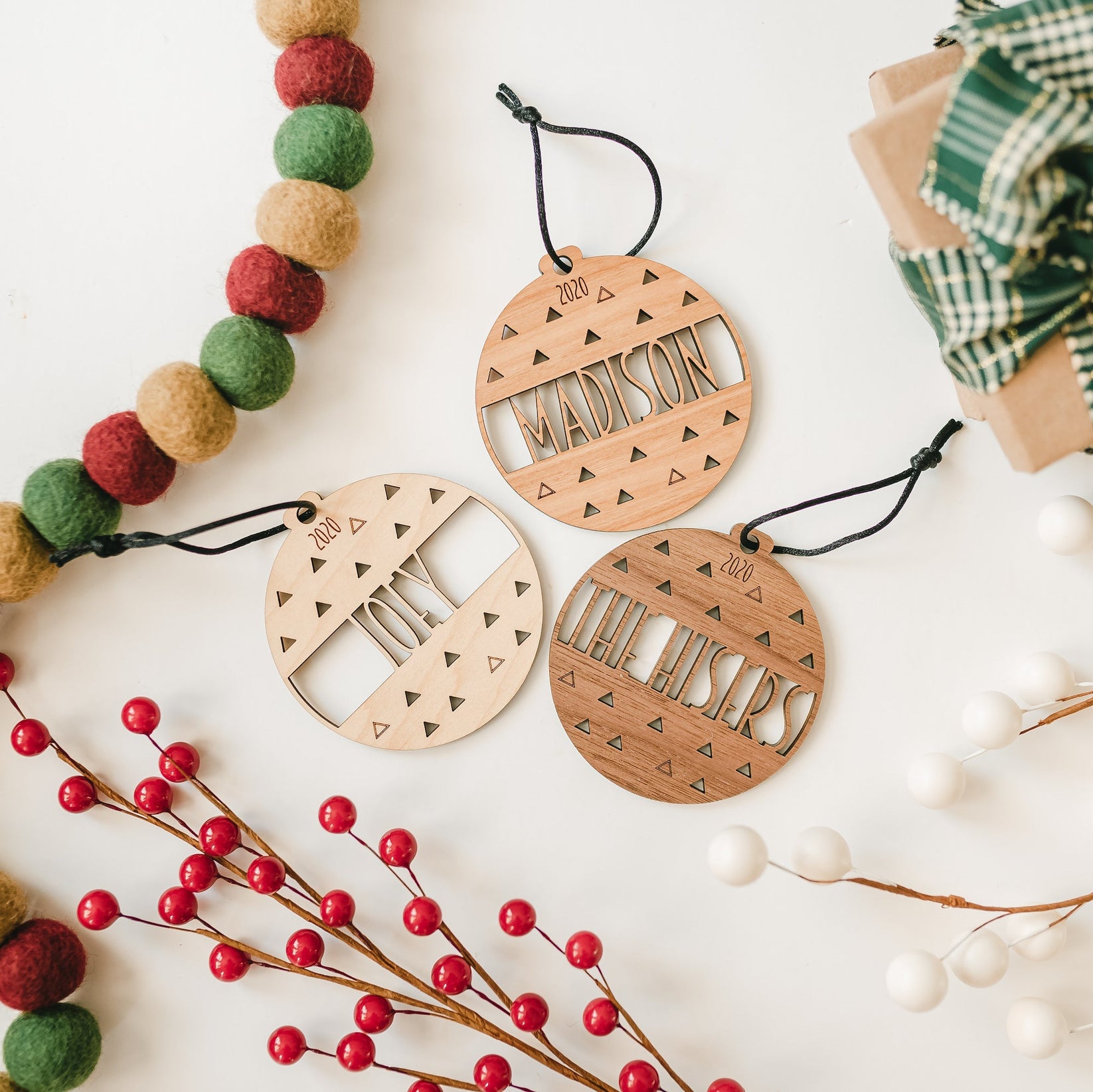 Custom Wood Ornaments: Triangle Design by LeeMo Designs